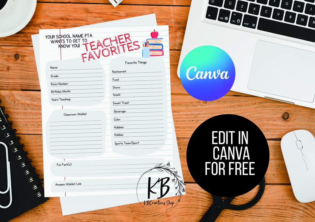 PTA/PTO Canva Teacher Favorite Questions, Canva Download, Free Edit ...