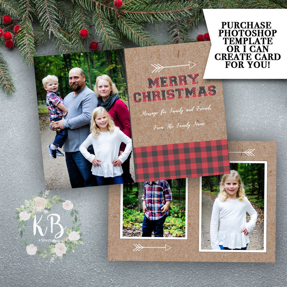 Plaid Merry Christmas Christmas Card|double Sided|photoshop Template ...