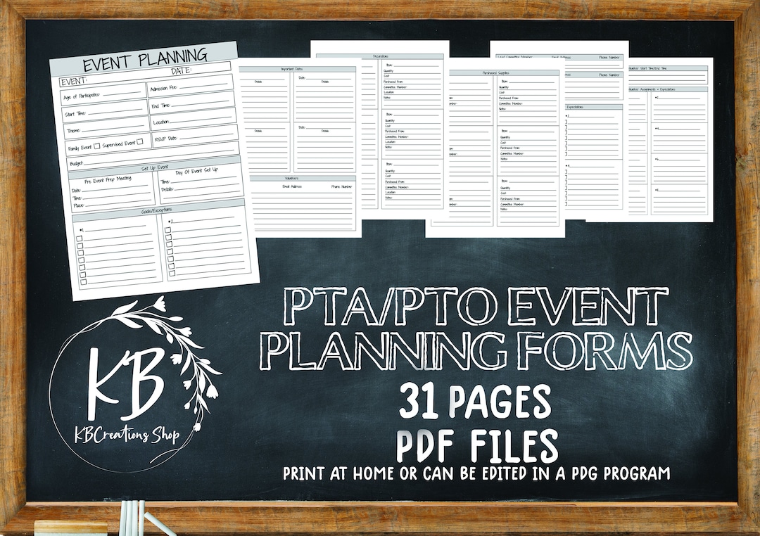 PTA, PTO, Parent in Education Group Event Planning Forms, Binder ...