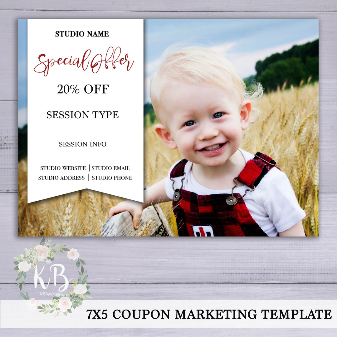 7X5 Photography Session Coupon Card Template | Photoshop Template PSD ...