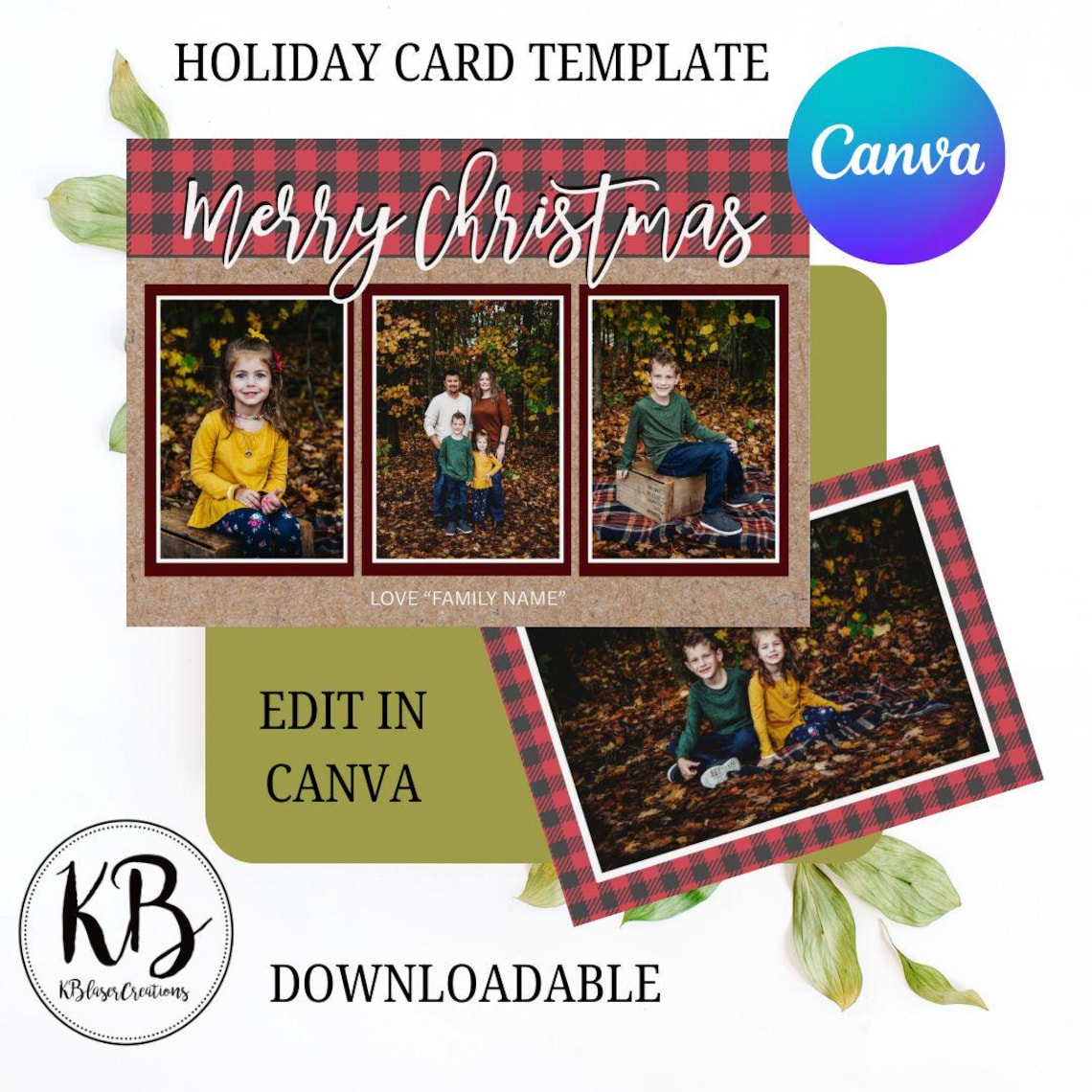 Plaid Merry Christmas Christmas Card|double Sided|holiday Card Template ...