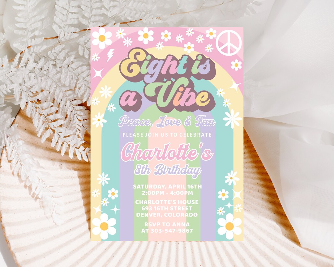 Groovy 8th Birthday Invitation EDITABLE Eight is a Vibe Invitation ...