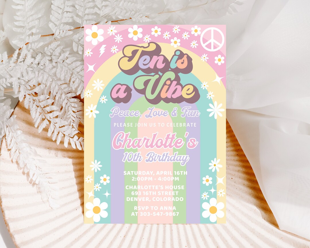 Groovy 10th Birthday Invitation EDITABLE Ten is a Vibe Invitation Retro ...