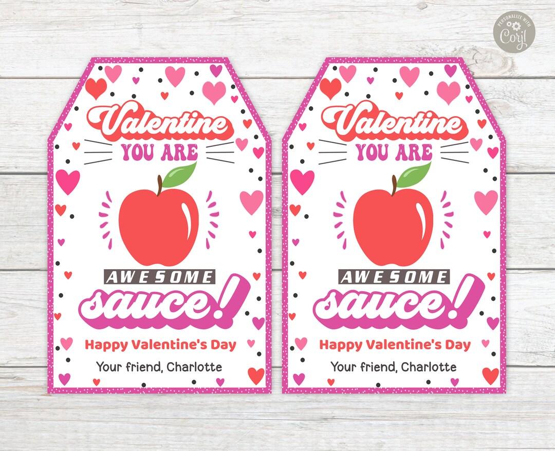 Valentine Applesauce Gift Tag EDITABLE You're Awesome Sauce Valentines ...
