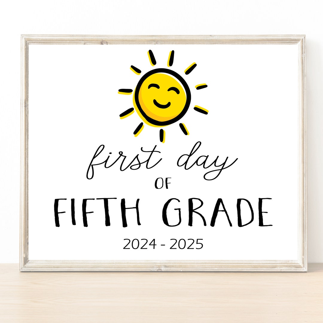 First Day of Fifth Grade Sign, First Day of 5th Grade White Print ...