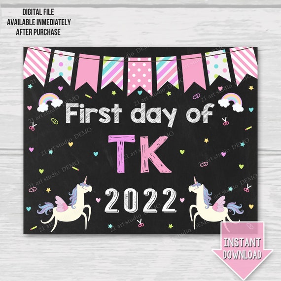 Unicorn First Day of Tk Sign First Day of School Chalkboard - Etsy