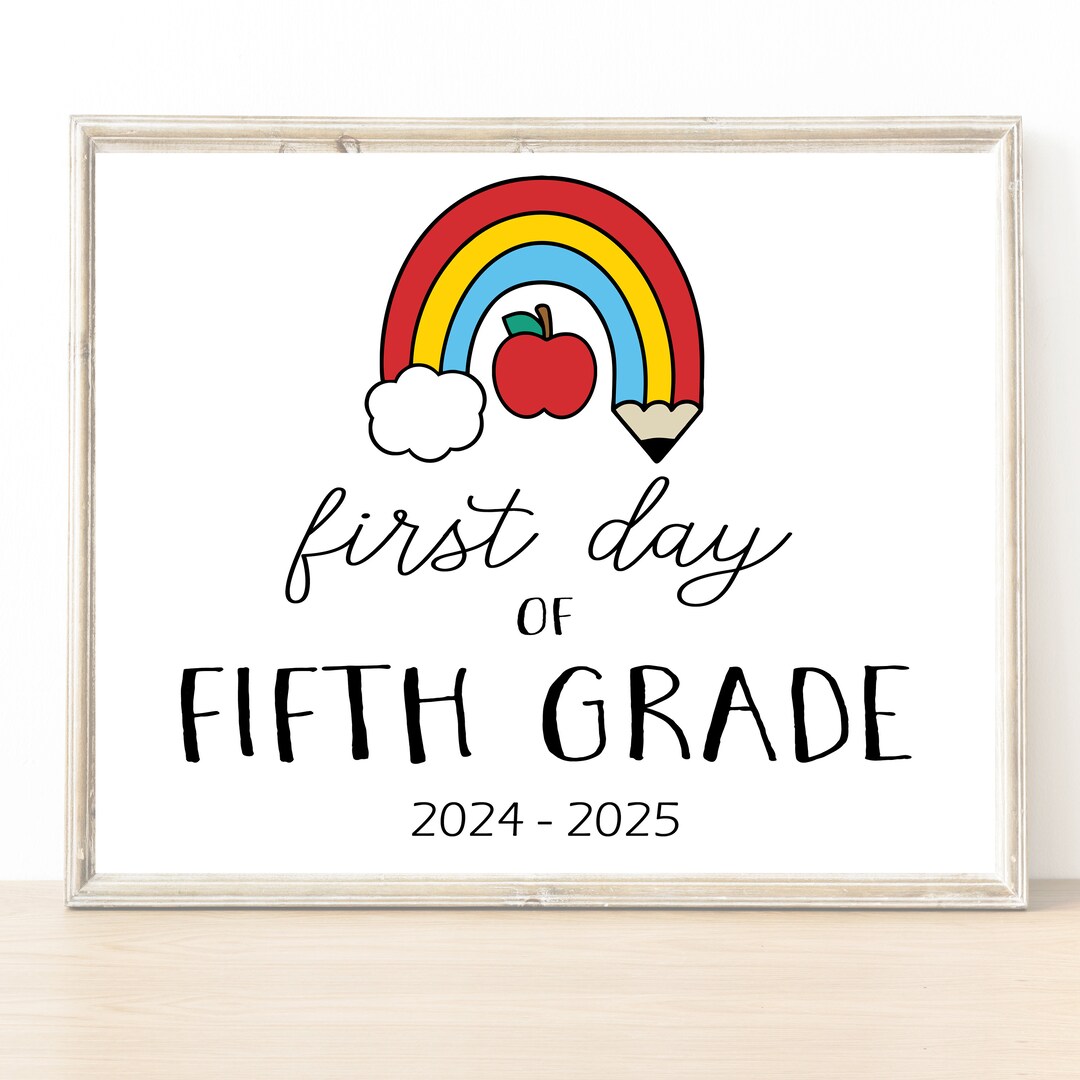 First Day of Fifth Grade Sign, First Day of 5th Grade White Print ...