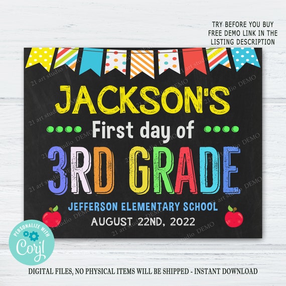 EDITABLE First Day of School Sign First Day of 3rd Grade - Etsy