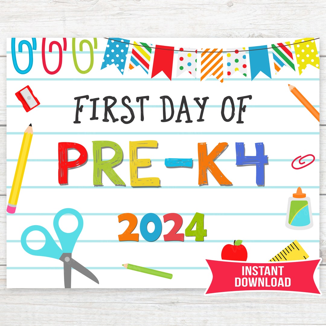 First Day of Pre-k4 Sign, 1st Day of Pre K 4 White Print Photo Prop ...