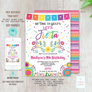 Fiesta Birthday Invitation, EDITABLE Fiesta Birthday Invitation, No ...