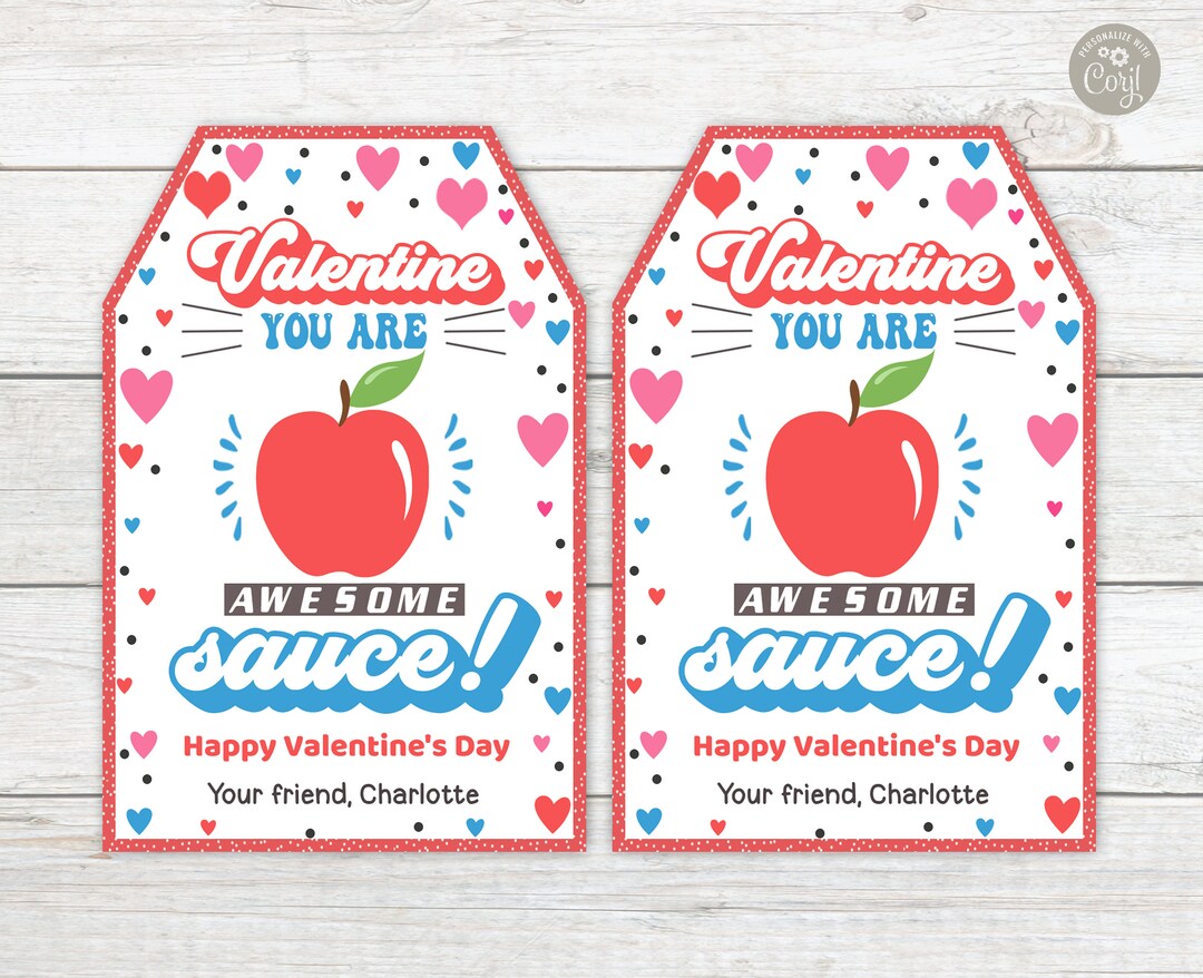Valentine Applesauce Gift Tag EDITABLE You're Awesome Sauce Valentines ...