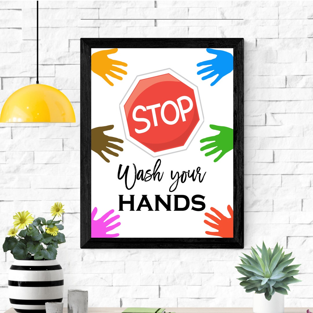 Wash Your Hands Wall Art, Wash Your Hands Poster, Kid's Bathroom Wall ...