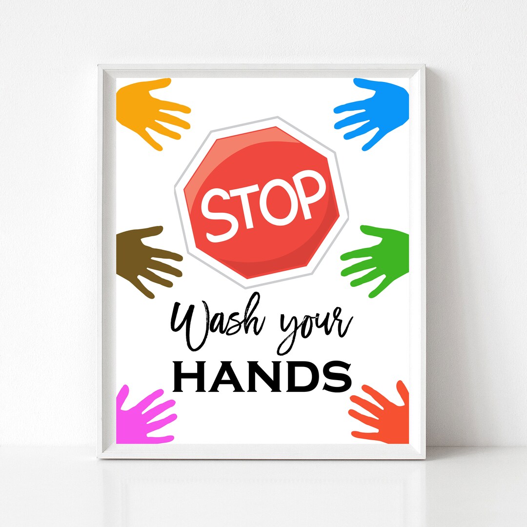Wash Your Hands Wall Art, Wash Your Hands Poster, Kid's Bathroom Wall ...