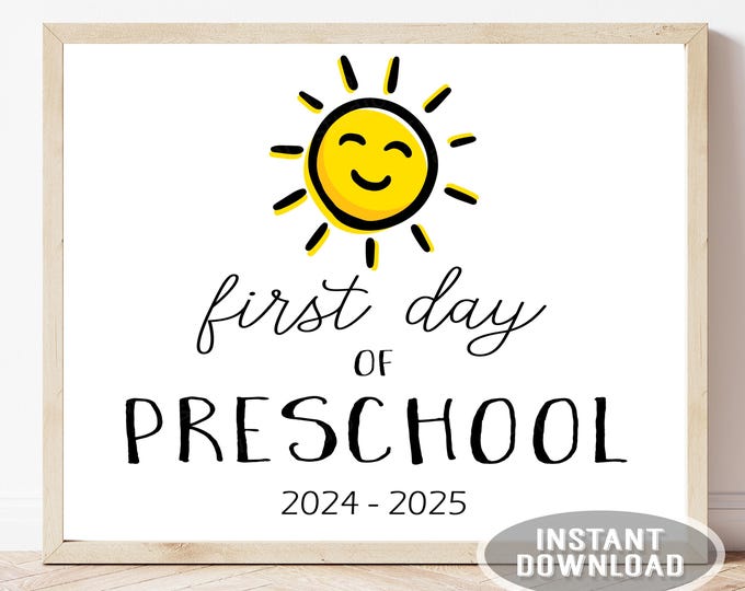 First Day of Preschool Sign First Day of Preschool White Print Photo ...