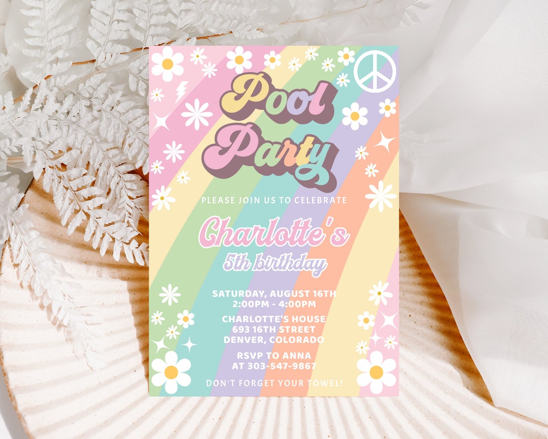 Groovy Pool Party Birthday Invitation EDITABLE Pool Party Invitation ...