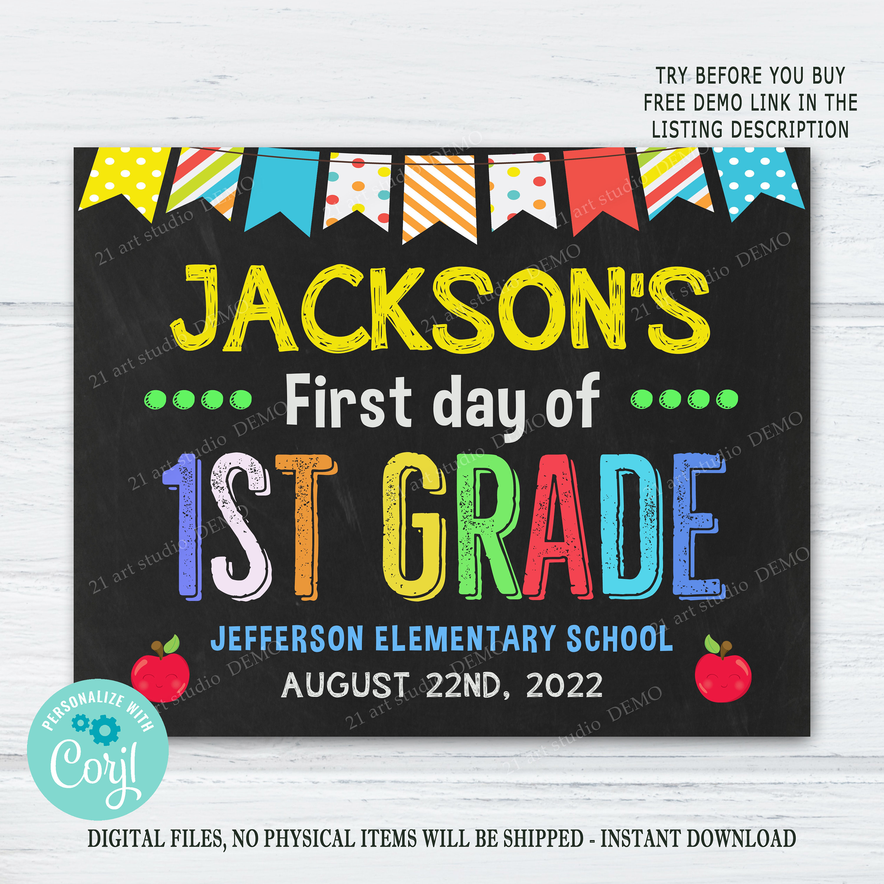 EDITABLE First Day of School Sign First Day of 1st Grade - Etsy