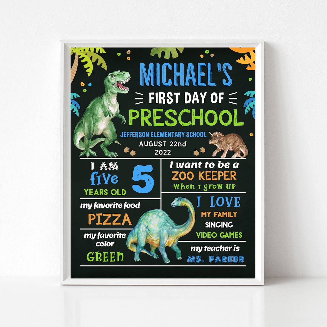 Dinosaur First Day of School Sign, First Day of Preschool Sign ...