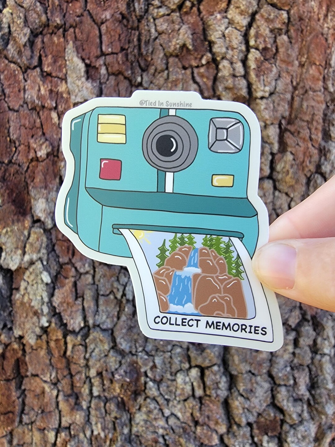 Camera Sticker, Polaroid Sticker, Waterfall Landscape, Hand Drawn Vinyl ...