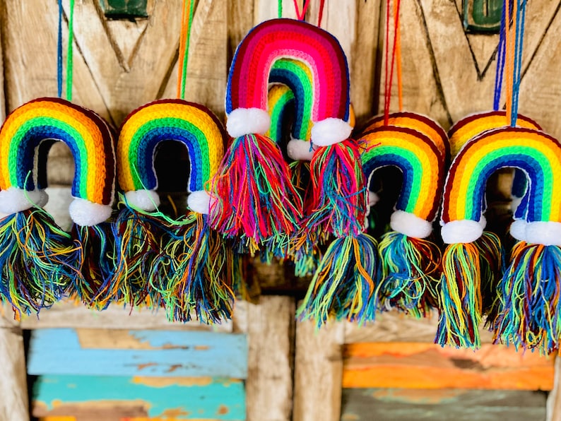 Rainbow Embroidered Pom-poms - Etsy