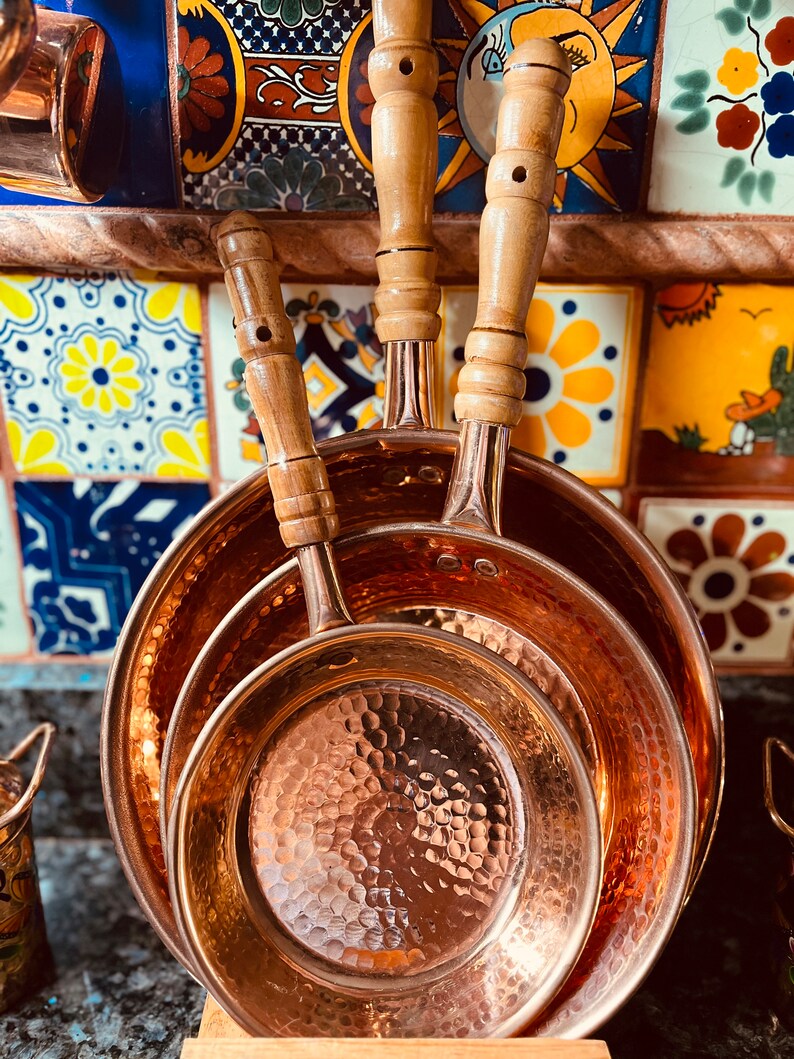 Set of 3 Handmade Copper Pan Set. Mexican Pans. Manually - Etsy