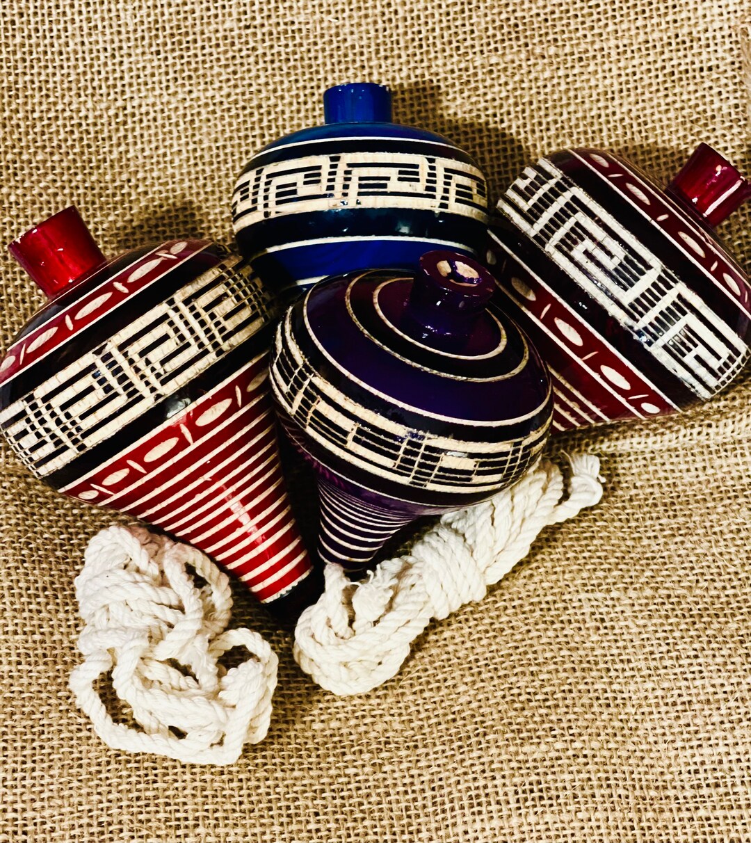 Wooden Carved Spinning Top/trompo With Metal Tip String Large and ...