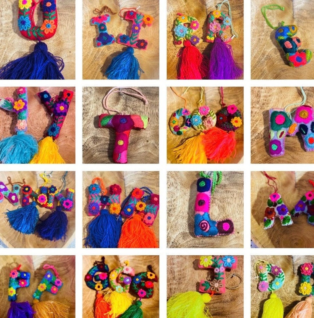 Alphabet Embroidered Letter Hanging Pom-poms - Etsy