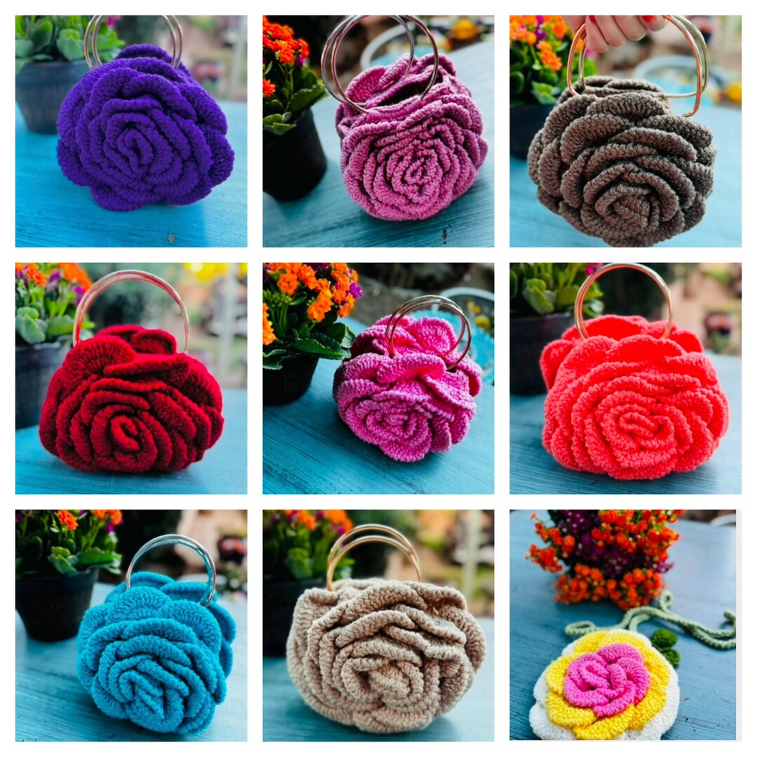 Rose Flower Bag,crochet Rose Purse,handmade Trendy Tote Bag,stylish ...