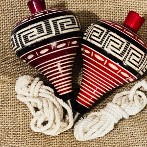 Wooden Carved Spinning Top/trompo With Metal Tip String Large and ...