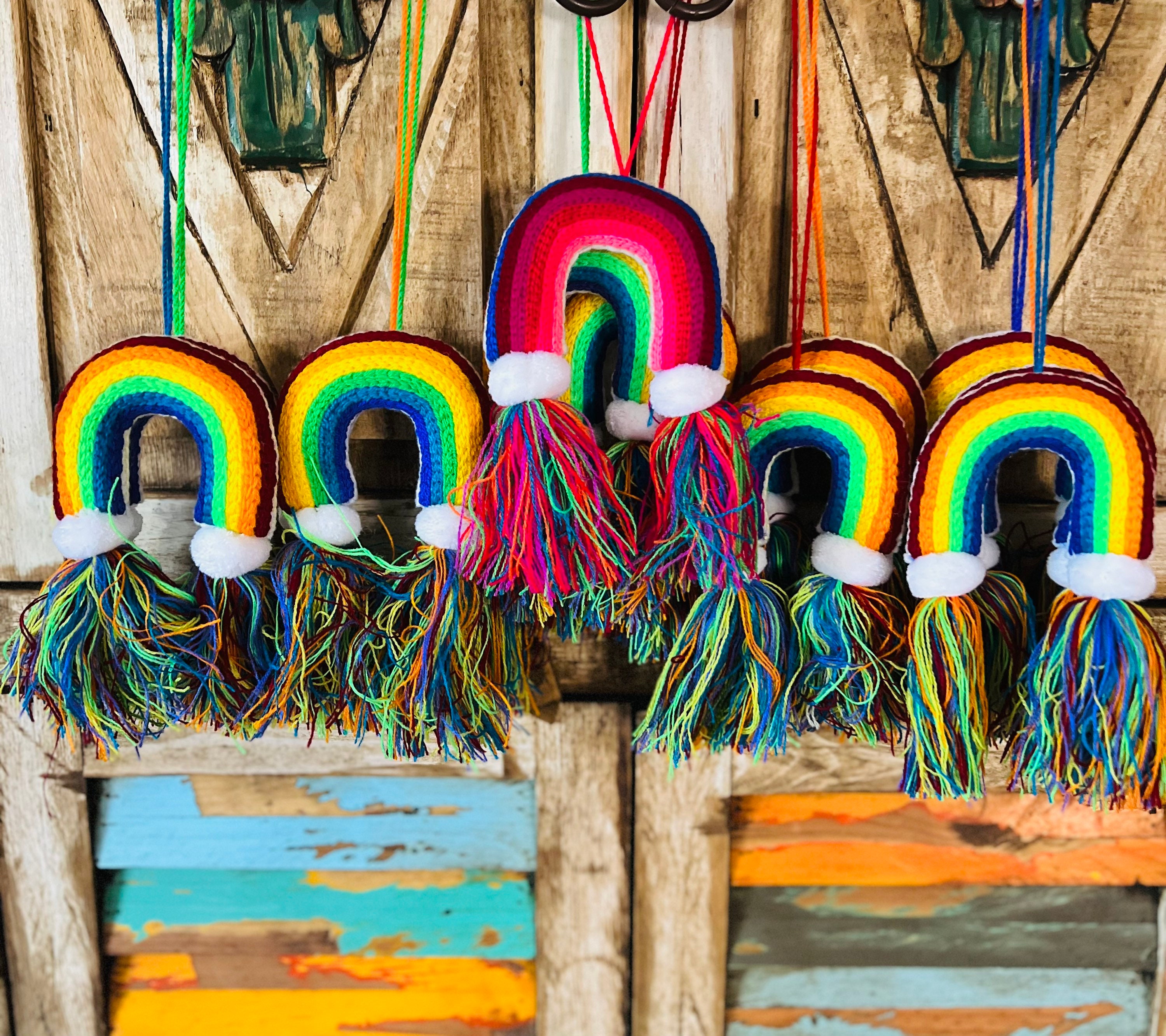 Rainbow Embroidered Pom-poms - Etsy