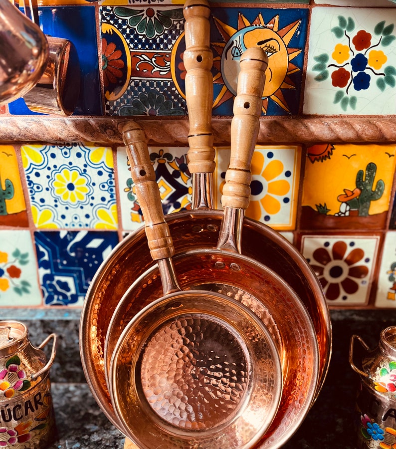 Set of 3 Handmade Copper Pan Set. Mexican Pans. Manually - Etsy