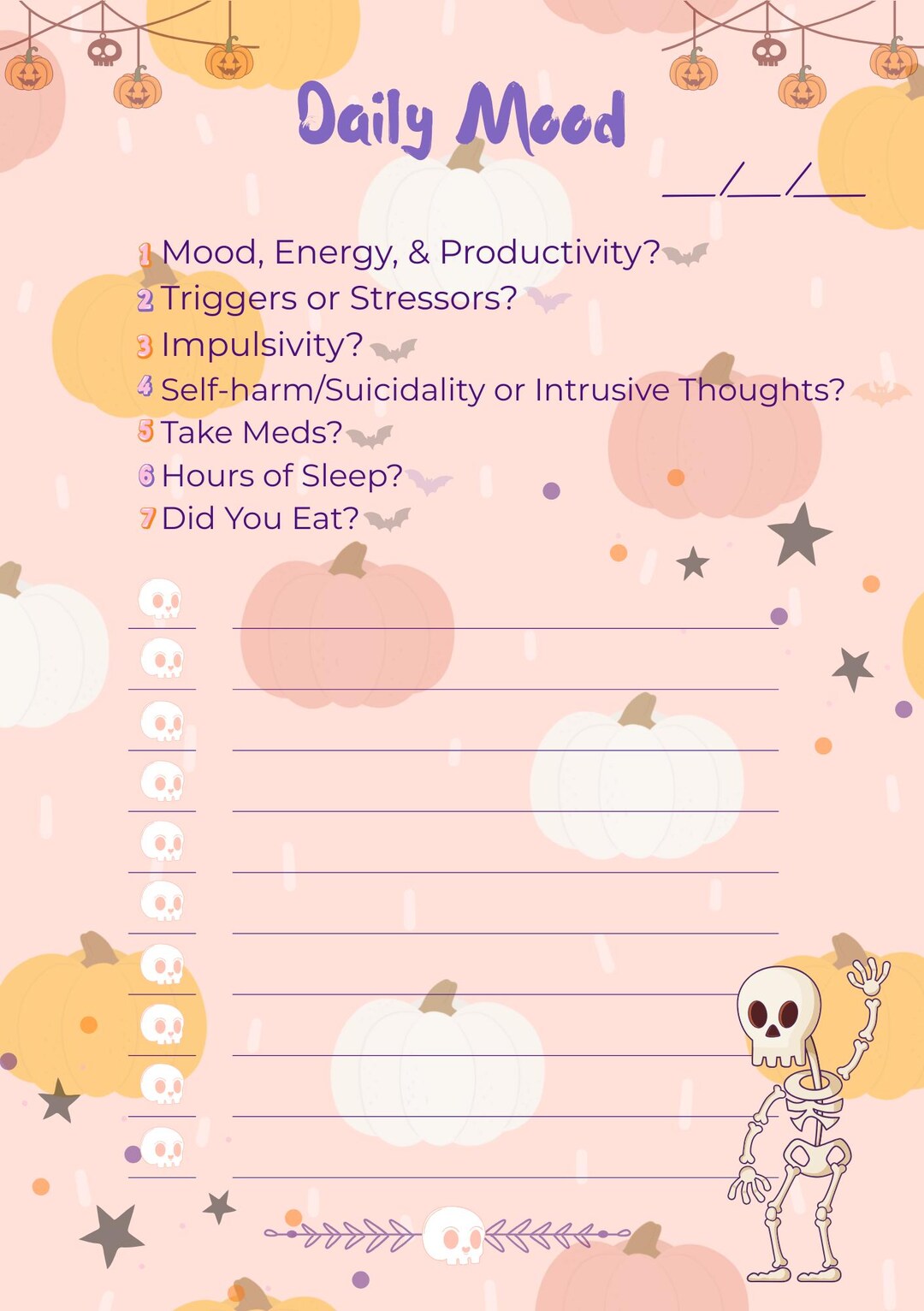 Halloween Daily Mood Tracker | Printable Mental Health Journal Page ...