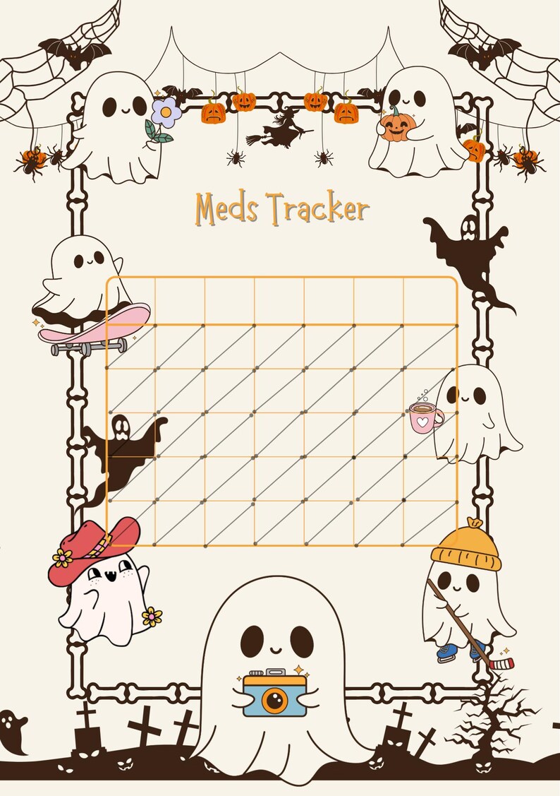 Halloween Meds Tracker | Ghost Aesthetic Printable | October Medication ...