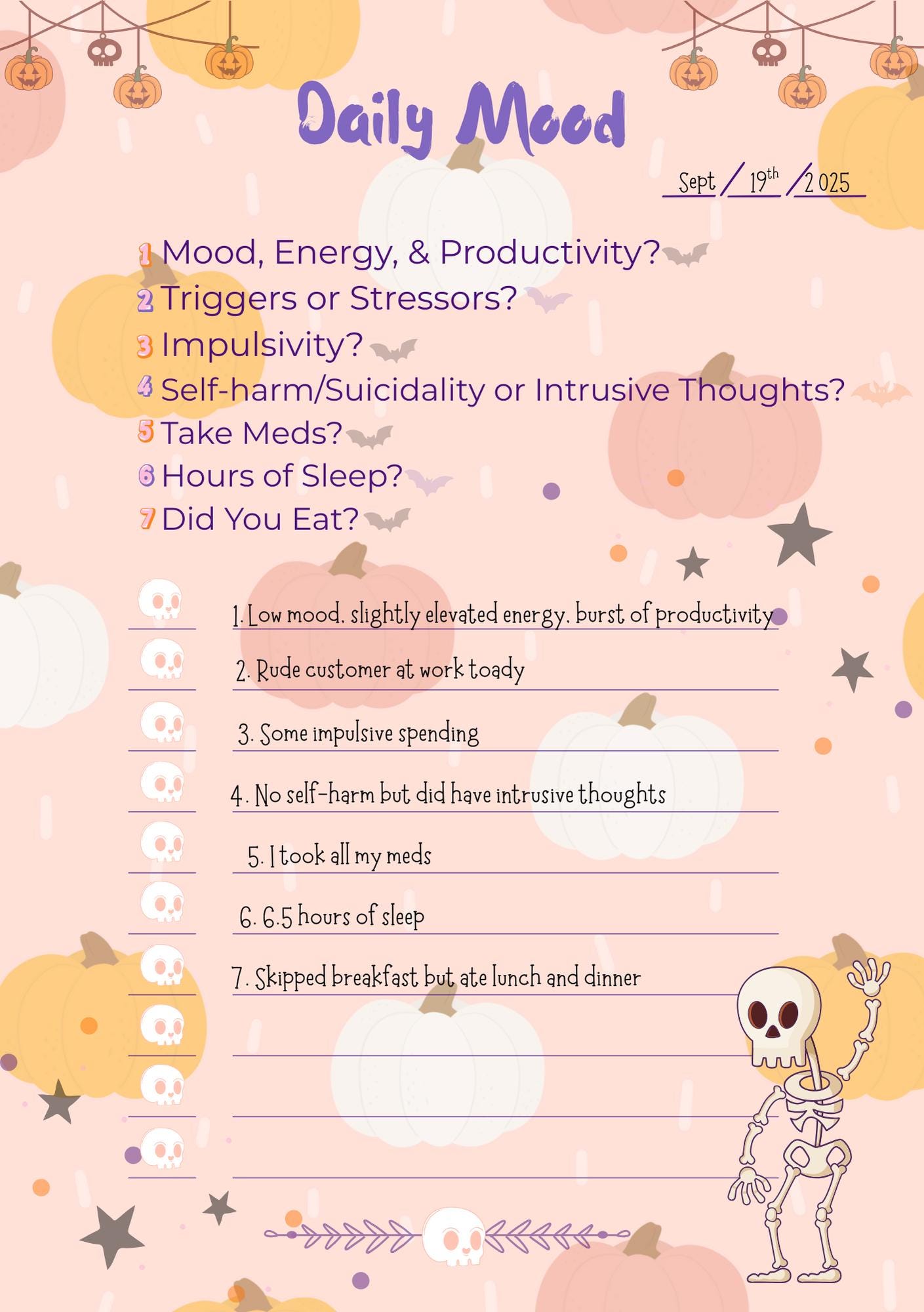 Halloween Daily Mood Tracker | Printable Mental Health Journal Page ...