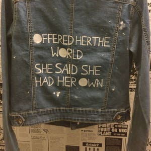 CUSTOM MADE Hand Painted Denim Jacket With Quote - Etsy UK