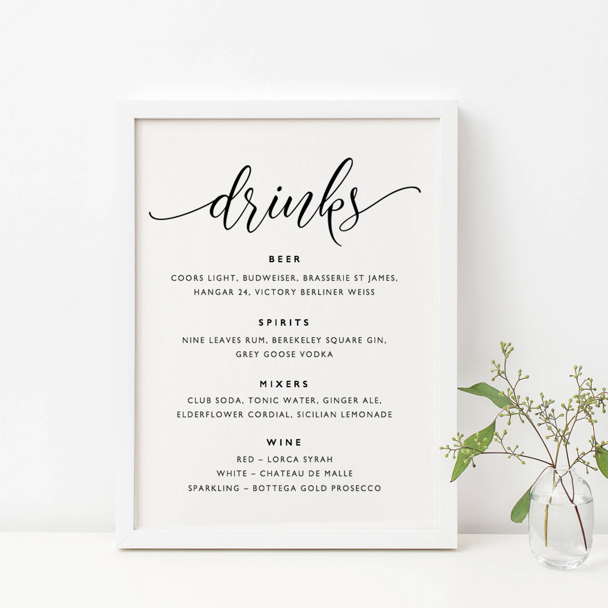 Wedding Bar Menu Template Drink Sign Printable Bar Menu Etsy