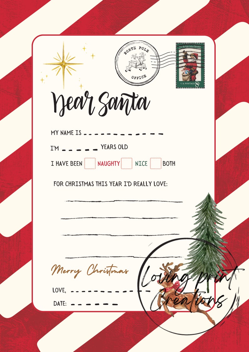 Letter to Santa Printable, Christmas Santa Letter, Kids Christmas List ...