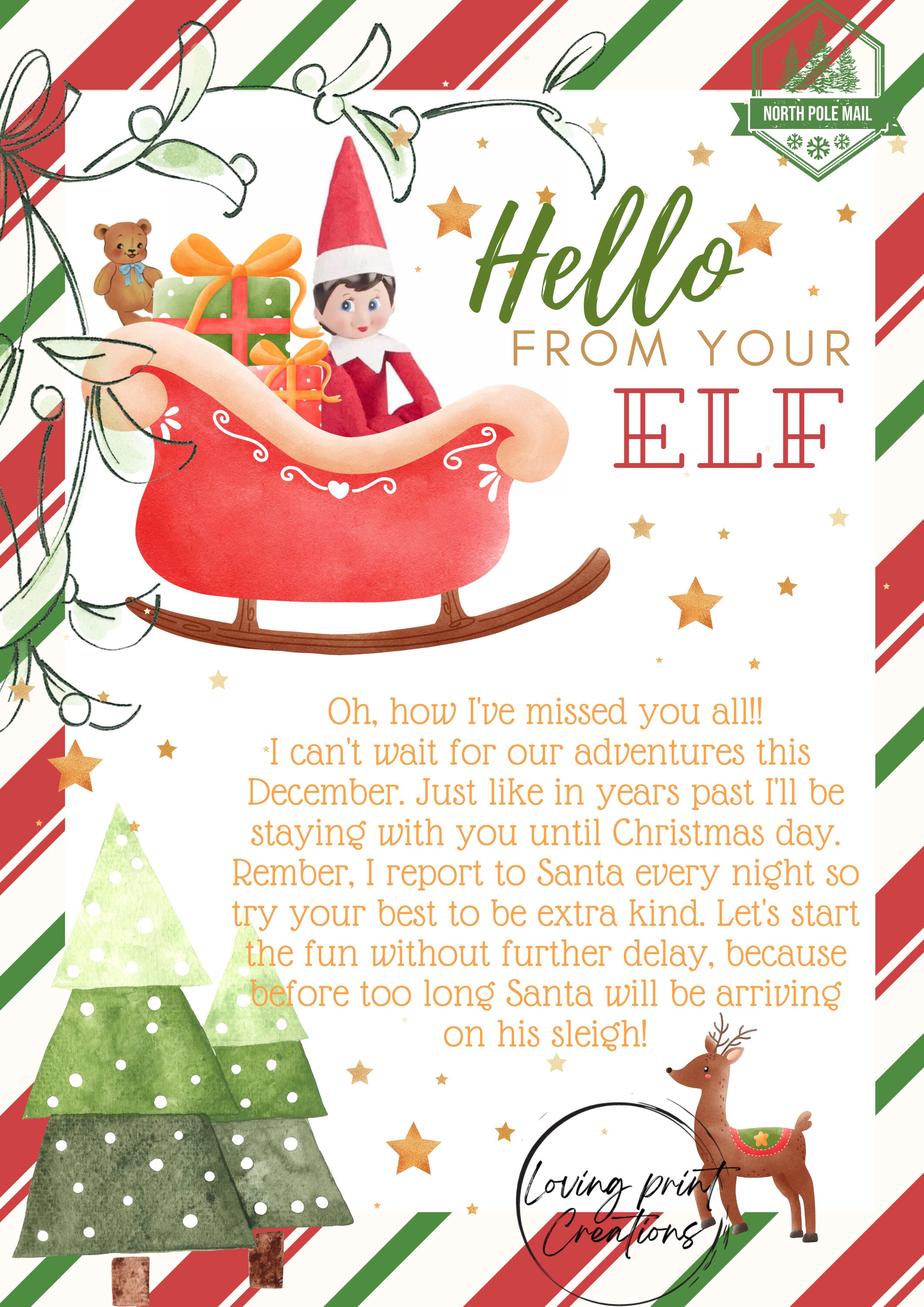 Elf Hello Letter, Greetings From Elf, Christmas Letter, Holiday Elf ...