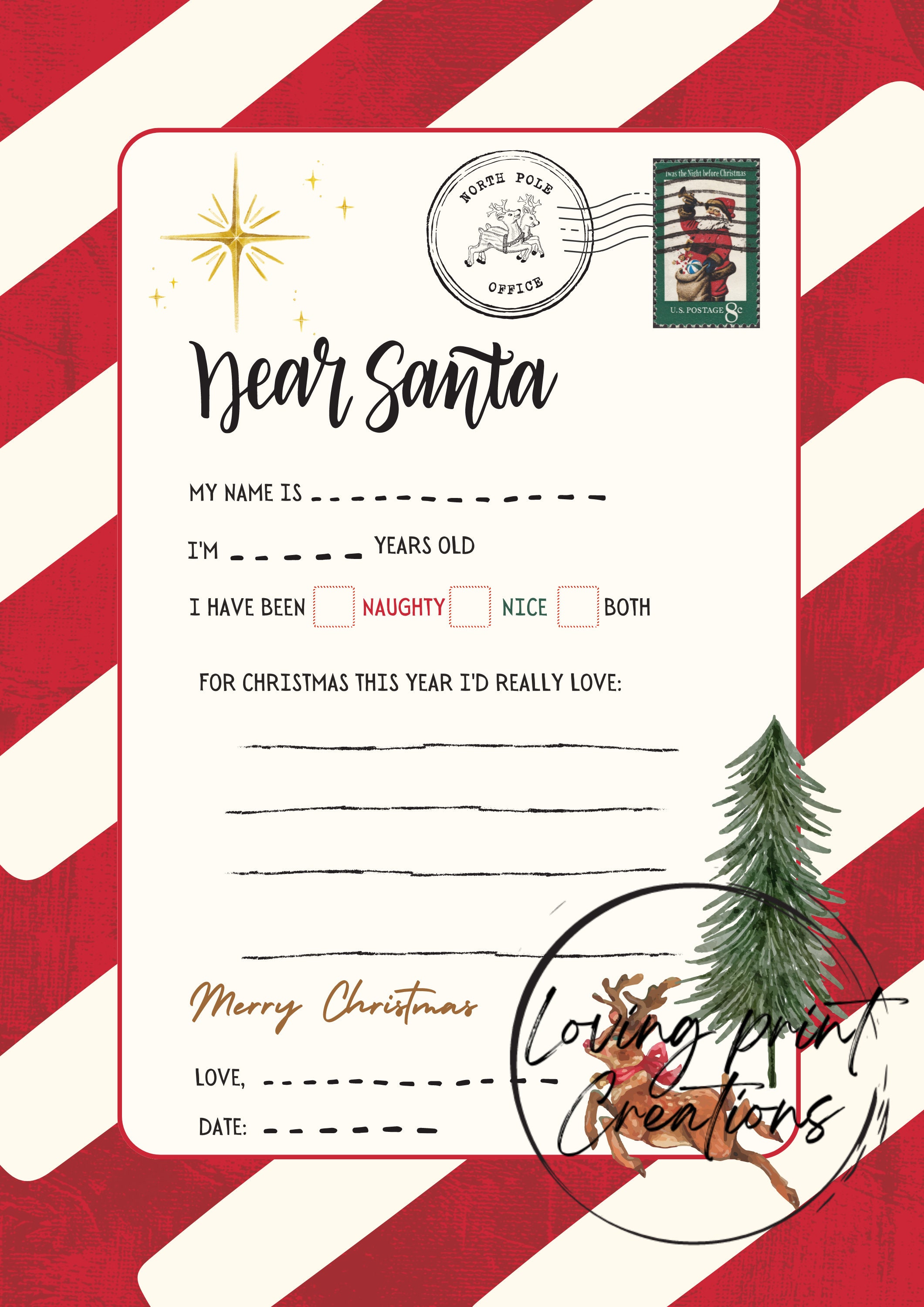 Letter to Santa Printable, Christmas Santa Letter, Kids Christmas List ...
