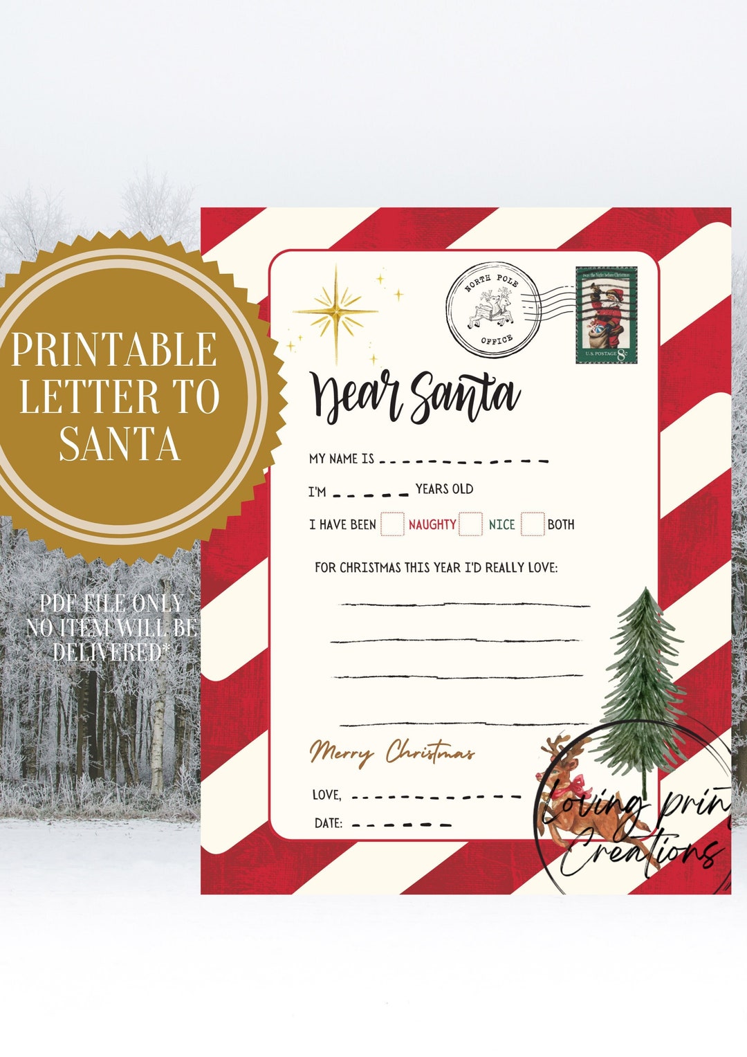 Letter to Santa Printable, Christmas Santa Letter, Kids Christmas List ...