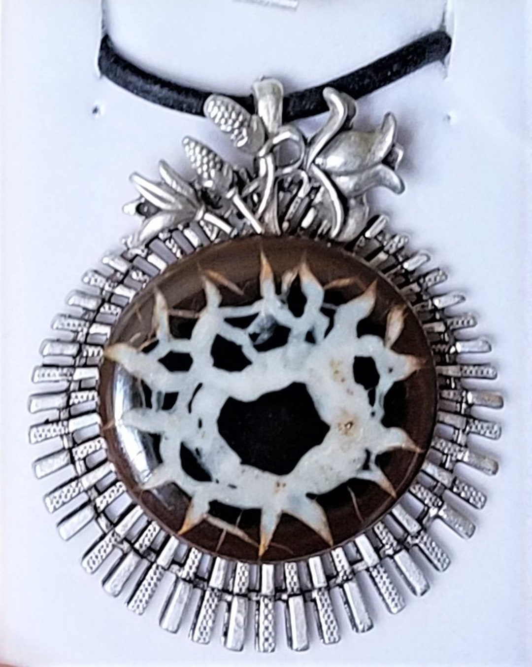 20 Black Septerian 70.10cts on Custom Made Silver Setting and Leather ...