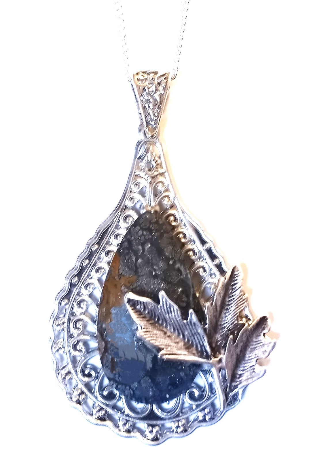 20" Marcasite Agate From the Island of Sumatra on Silver Plated Setting ...