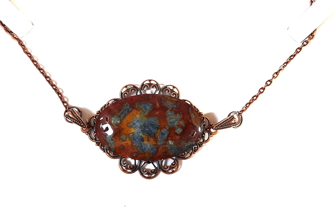 20 Red Marcasite Agate on Copper Setting and Chain MA7 - Etsy