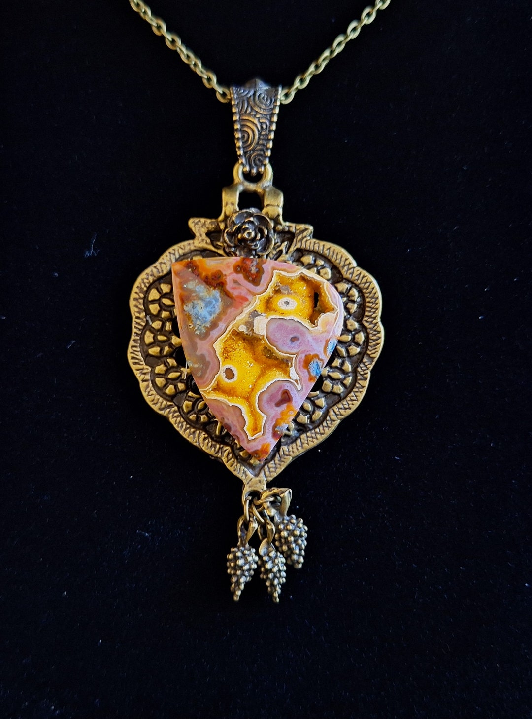 20" Red Marcasite With Botroydial Druzy Cabochon Necklace on Bronze 93 ...
