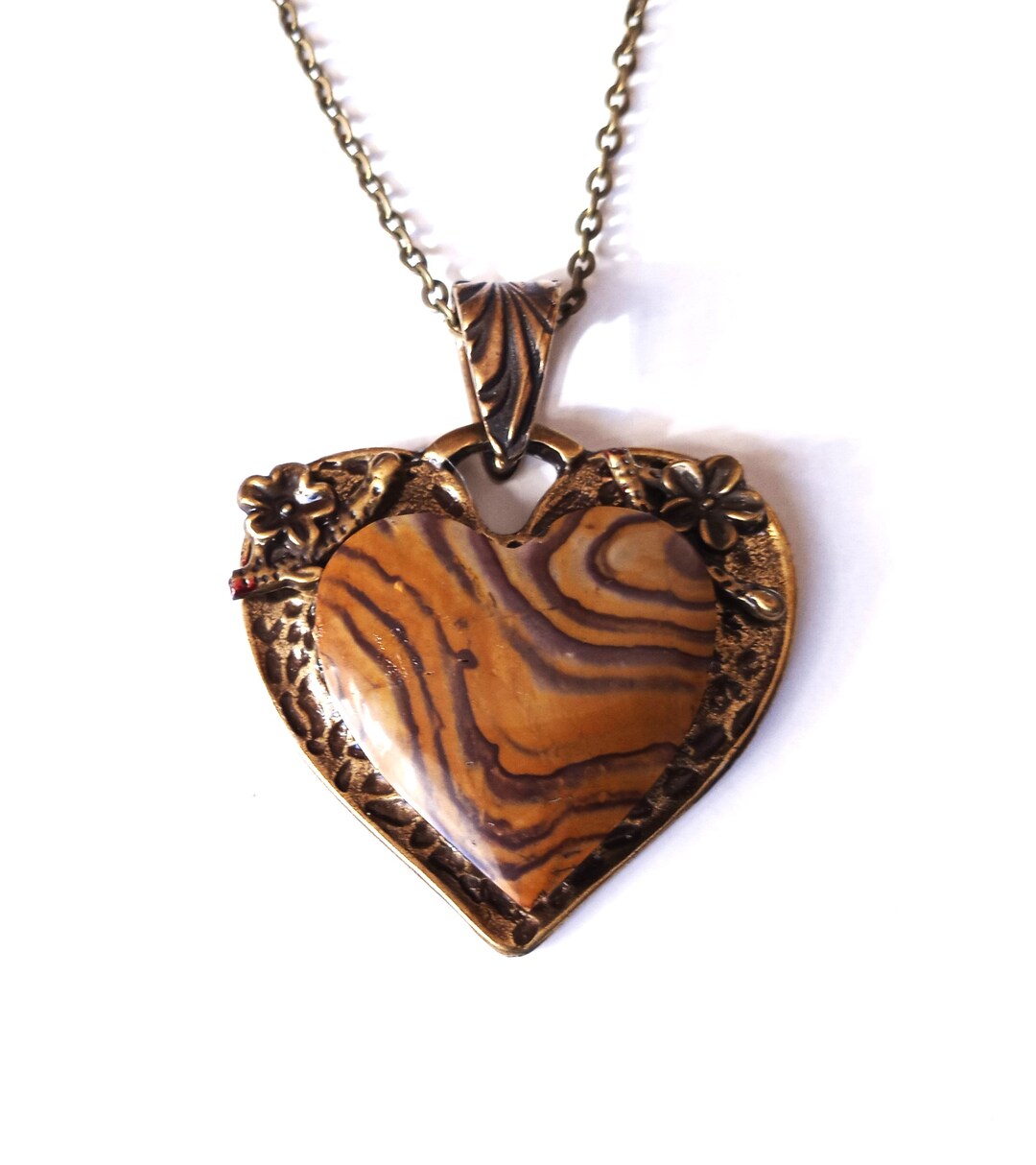 20" Candid Cake Jasper From Ponorogo Heart Cabochon on Bronze Heart and ...