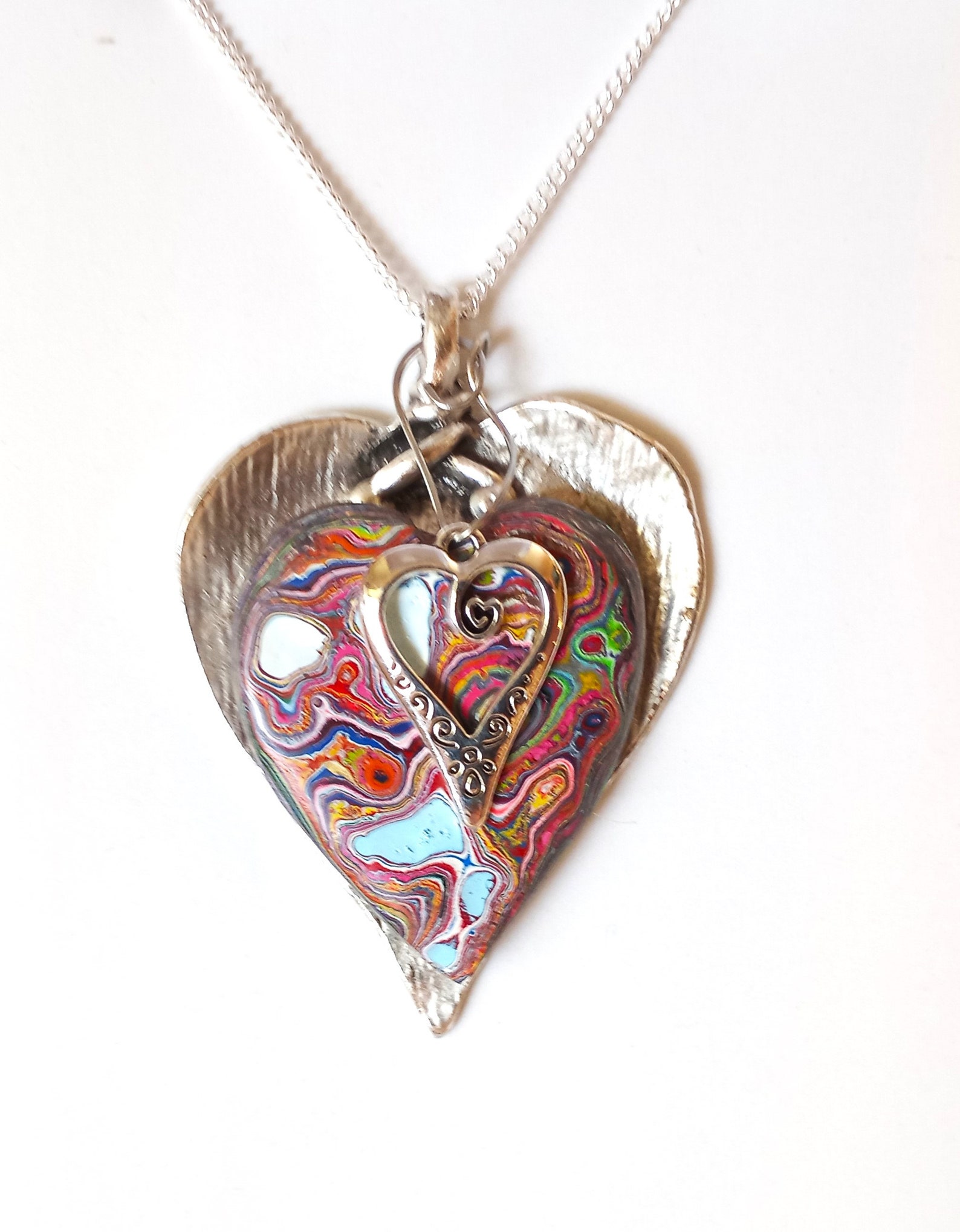 20" Cadillaic Ranch Triple Fordite Detroit Agate Heart Necklace on ...