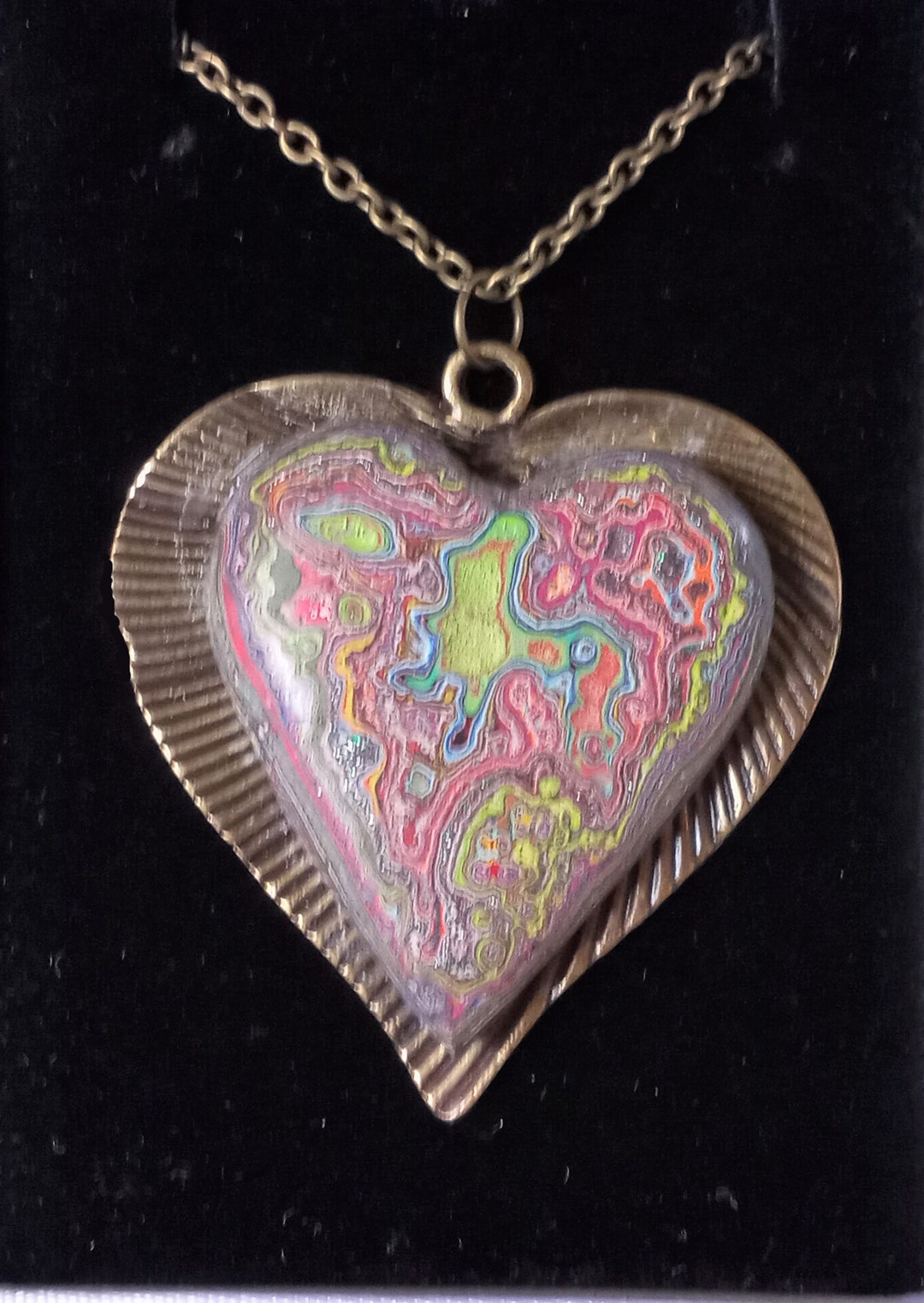 20" Cadillac Ranch Heart Necklace Fordite Detroit Agate on Bronze ...