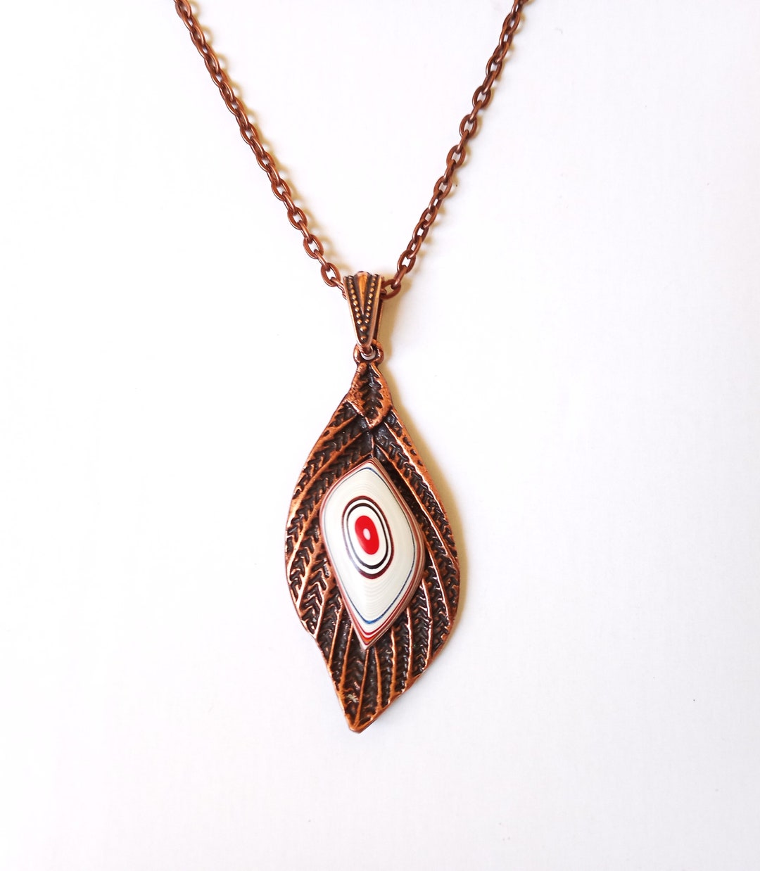 20" Fordite Detroit Agate Necklace on Copper Leaf and Chain FL62 - Etsy