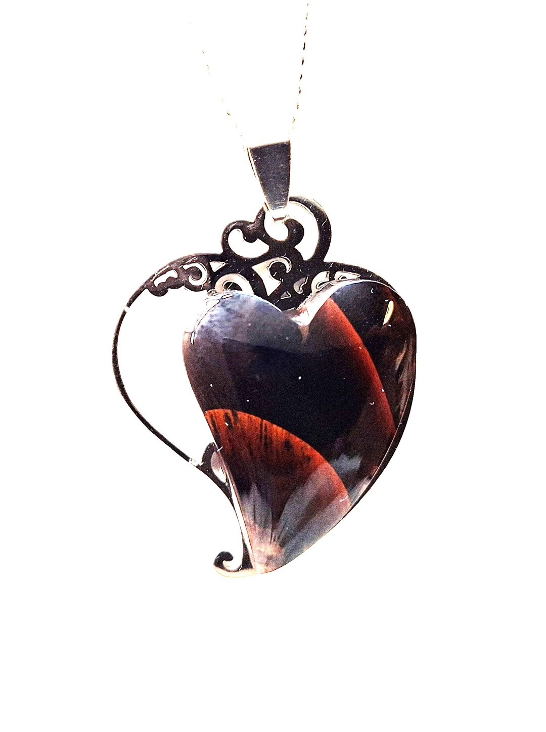 20" Red Ribbon Obsidian Necklace on Silve Heart Necklace RB 310 - Etsy