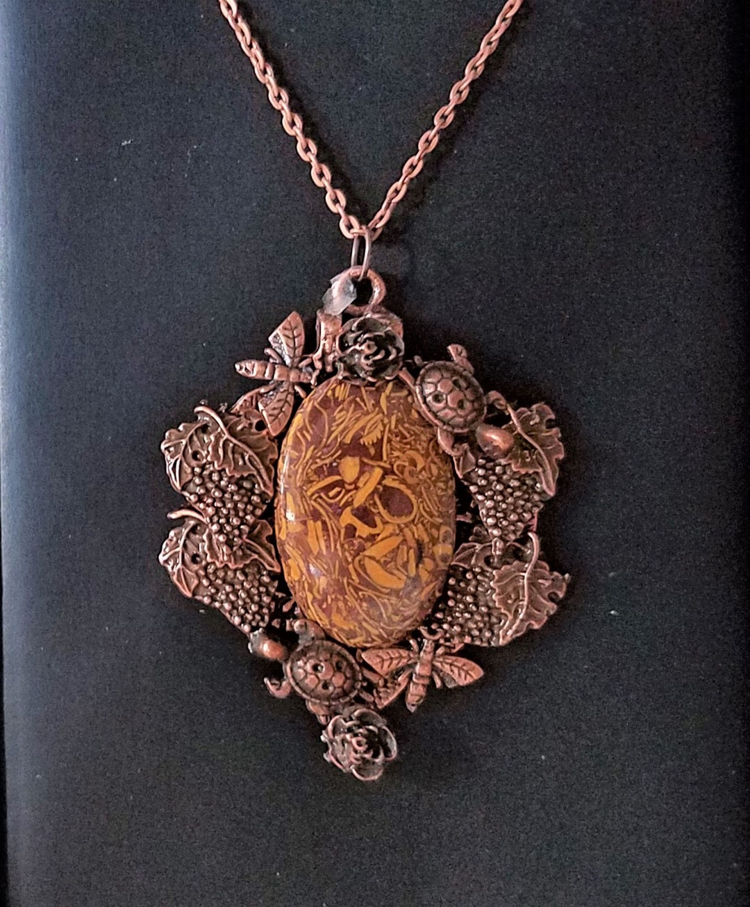 Coquina Jasper India Script Stone in Custom Design Copper Setting CJ331 ...