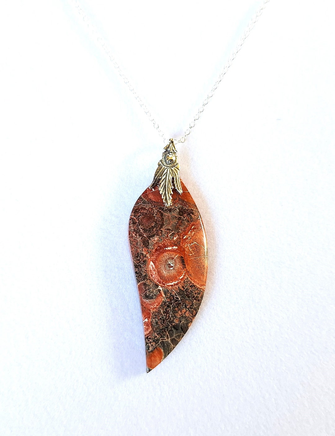20" Galaxy Rhyolite Cabochon Necklace on Sterling Silver Bail and Chain ...